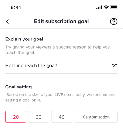 We recommend setting a subscription goal in 1 to 5 increments at a time.
